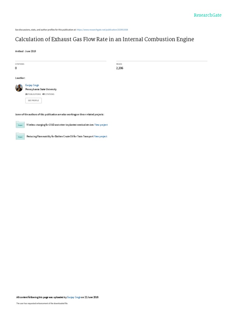 Calculation of Exhaust Gas Flow Rate in An Internal Combustion Engine | PDF