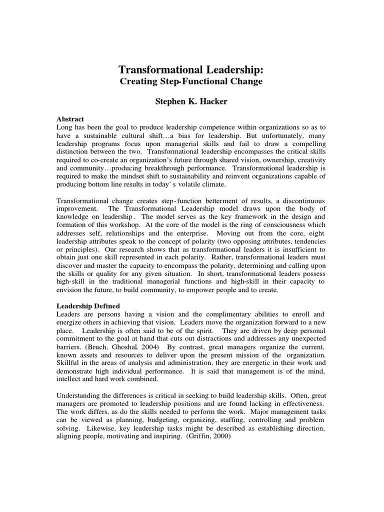 Session 11 - Jurnal - Transformation Leadership - Stephen Hacker PDF ...