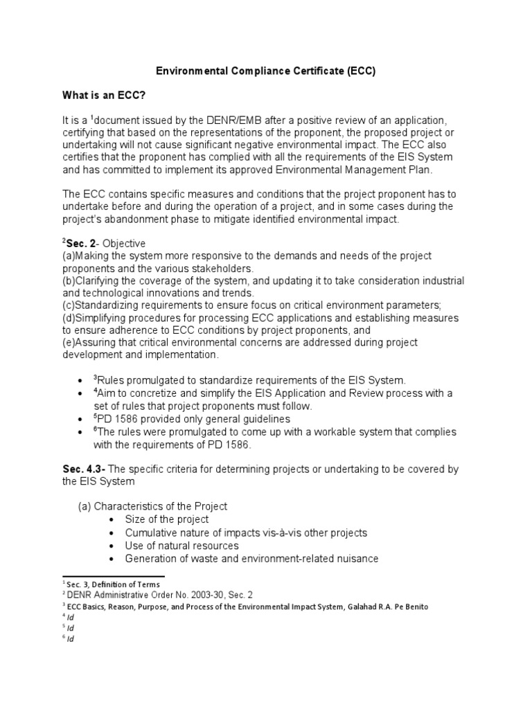 Environmental Compliance Certificate (ECC) What Is An ECC? | PDF | Environmental Impact ...