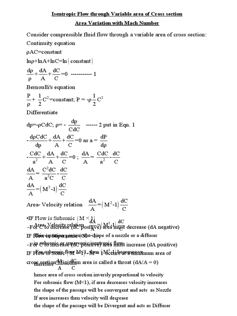 Isentropic Flow in Variable Cross Sections | PDF | Nozzle | Mach Number