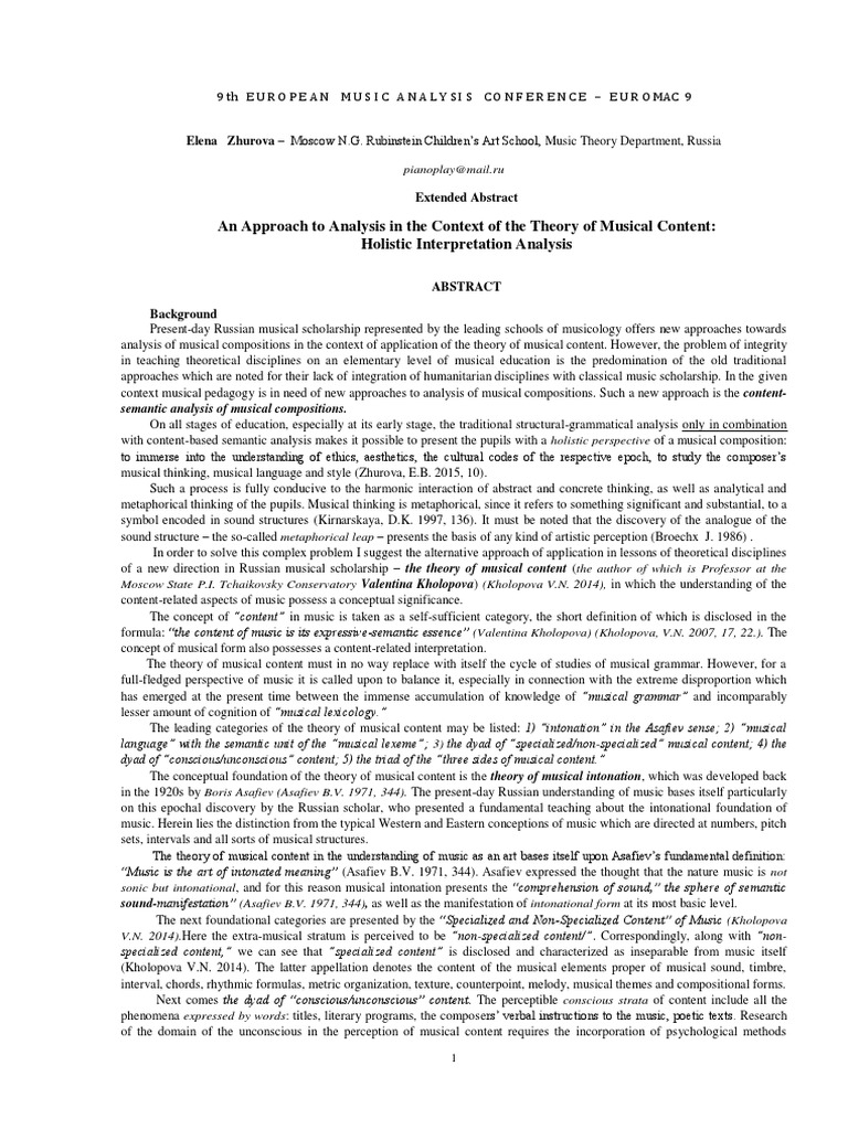 An Approach To Analysis in The Context of The Theory of Musical Content ...