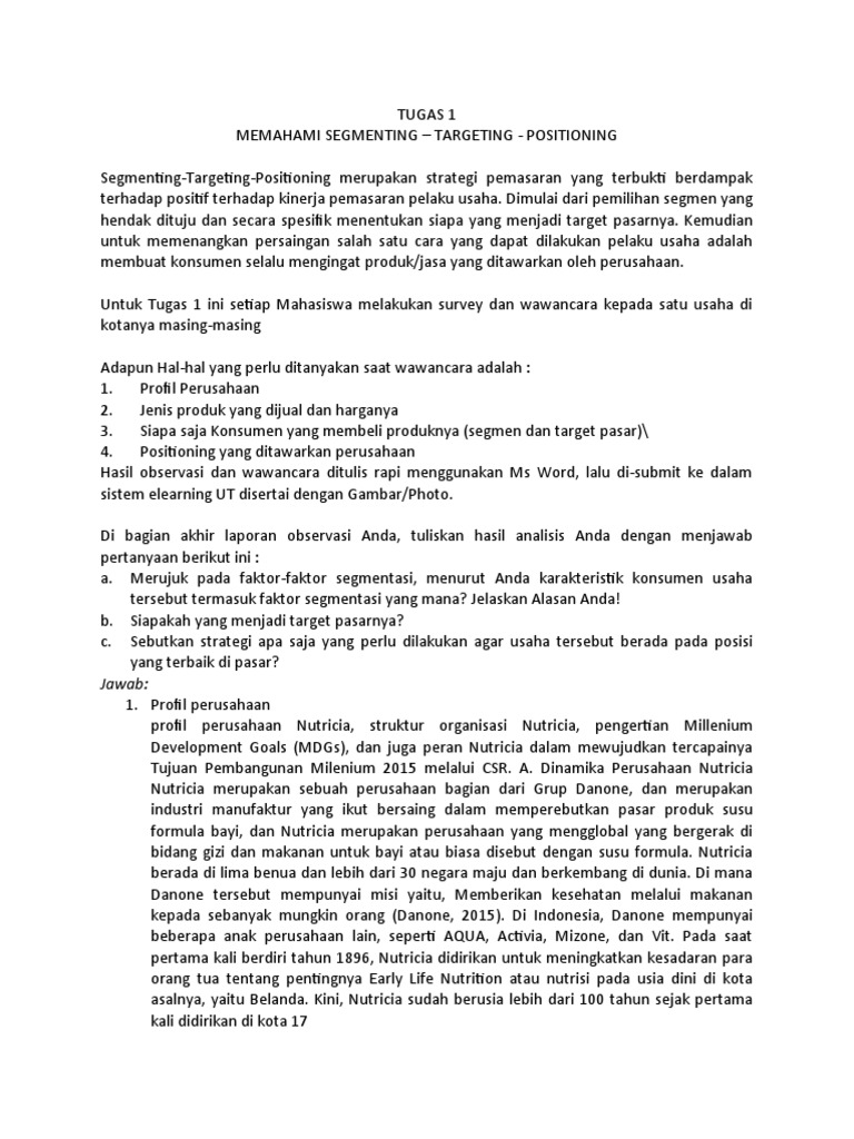 TUGAS 1 - Memahami Segmenting-Targeting-Positioning | PDF