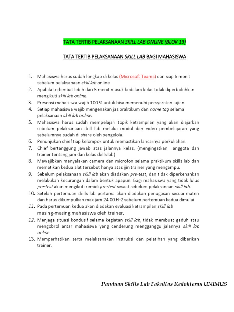 Tata Tertib Skill Lab Online UNIMUS | PDF | Teknologi & Rekayasa ...