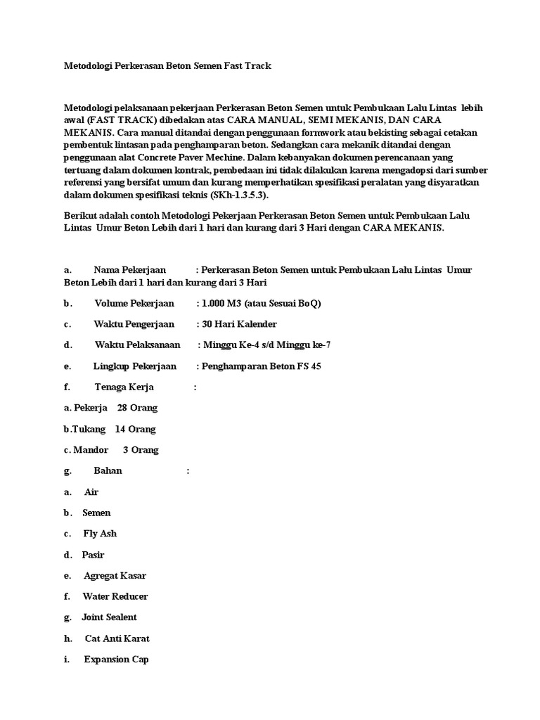 Metodologi Perkerasan Beton Semen Fast Track | PDF