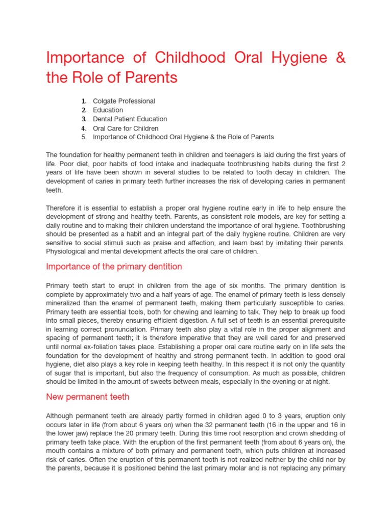 Importance of Childhood Oral Hygiene | PDF | Oral Hygiene | Toothbrush