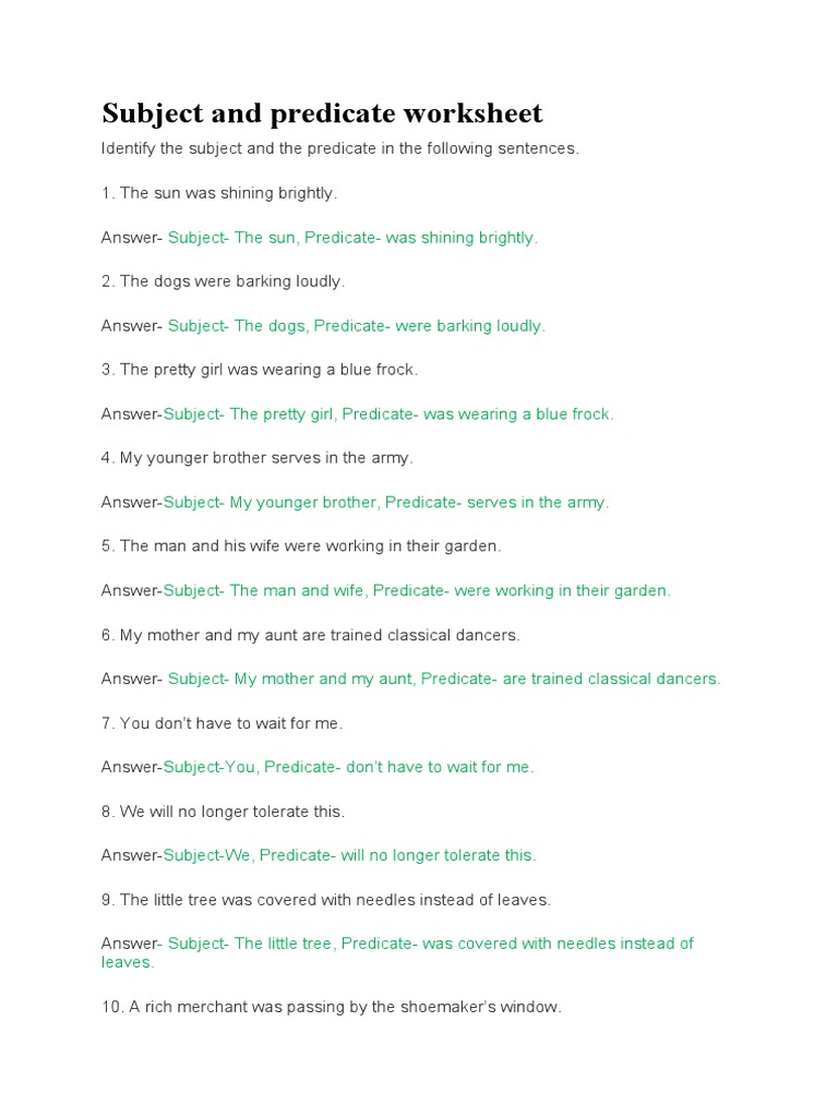 Subject and Predicate Worksheet | PDF | Language Arts & Discipline