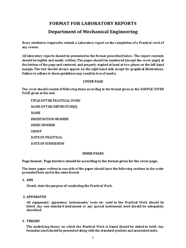 Format For Laboratory Reports Department of Mechanical Engineering ...