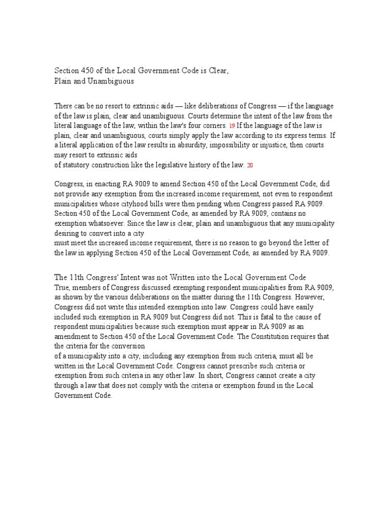 Section 450 of The Local Government Code Is Clear, Plain and ...