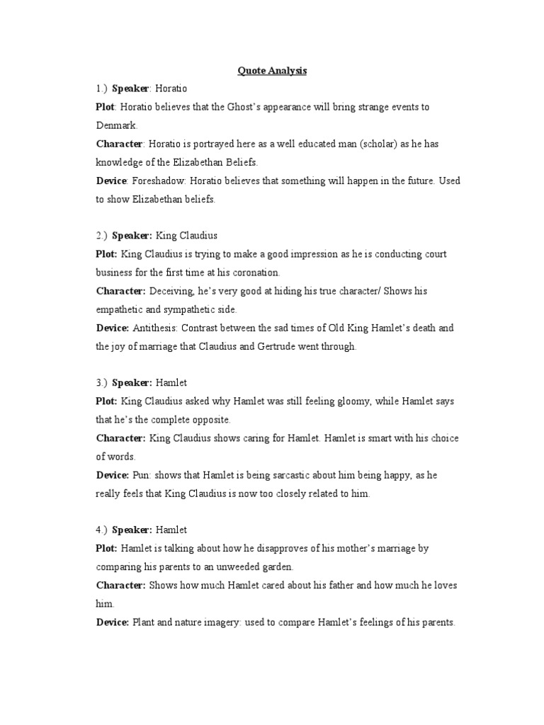 Quote Analysis HAMLET | PDF | Hamlet | Shakespearean Tragedies