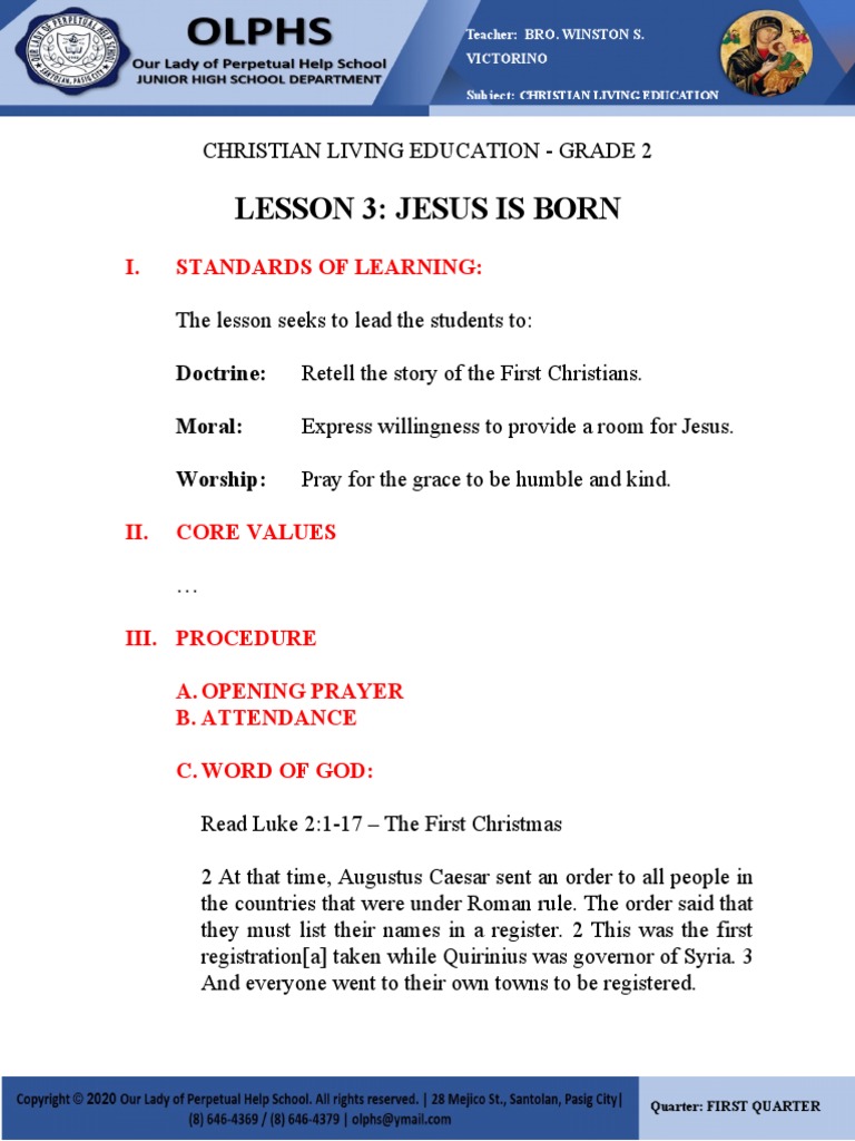 Lesson 3: Jesus Is Born: I. Standards of Learning | PDF | Saint Joseph ...