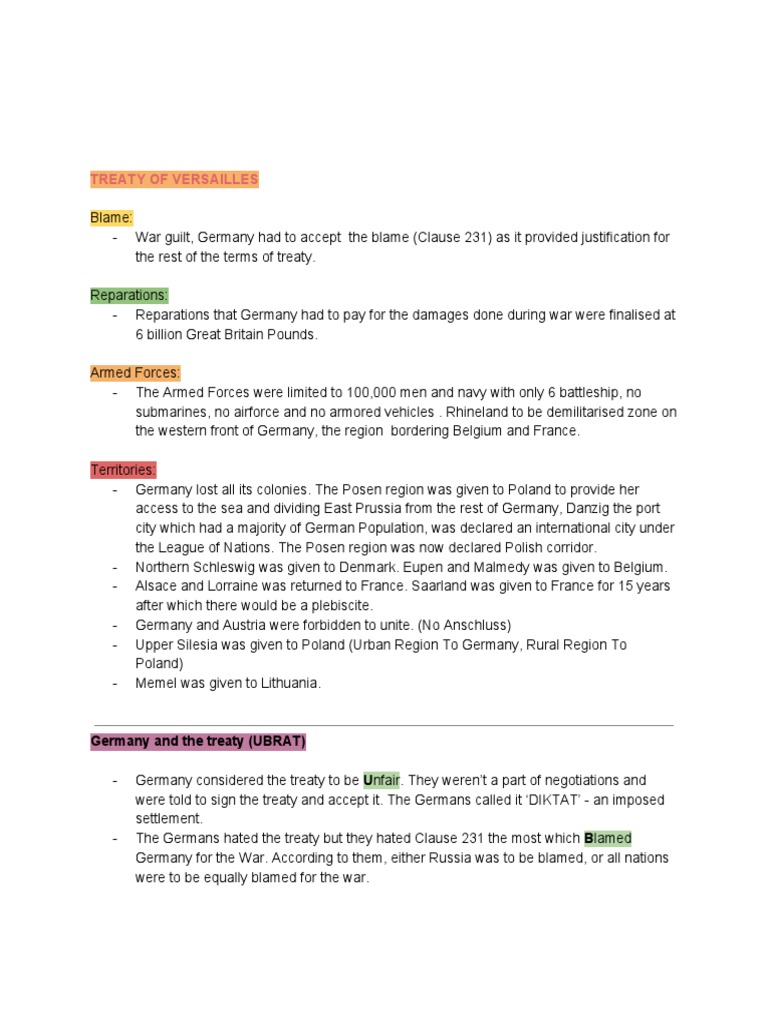 Peace Treaties of WW1 | PDF | Treaty Of Versailles | World War I ...