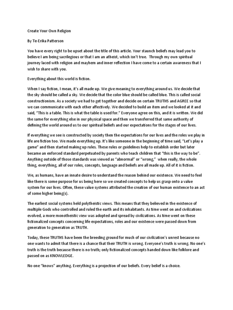 Create Your Own Religion | Download Free PDF | Truth | Existence