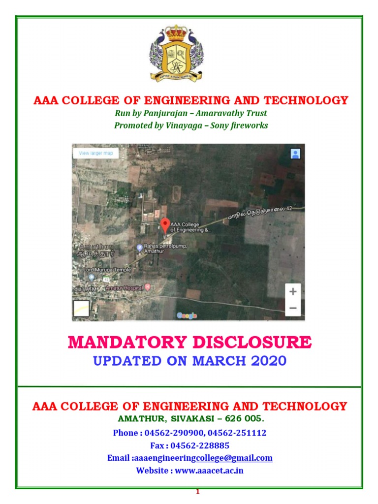 AAA College AICTE Disclosure 2020 | PDF | Doctor Of Philosophy ...