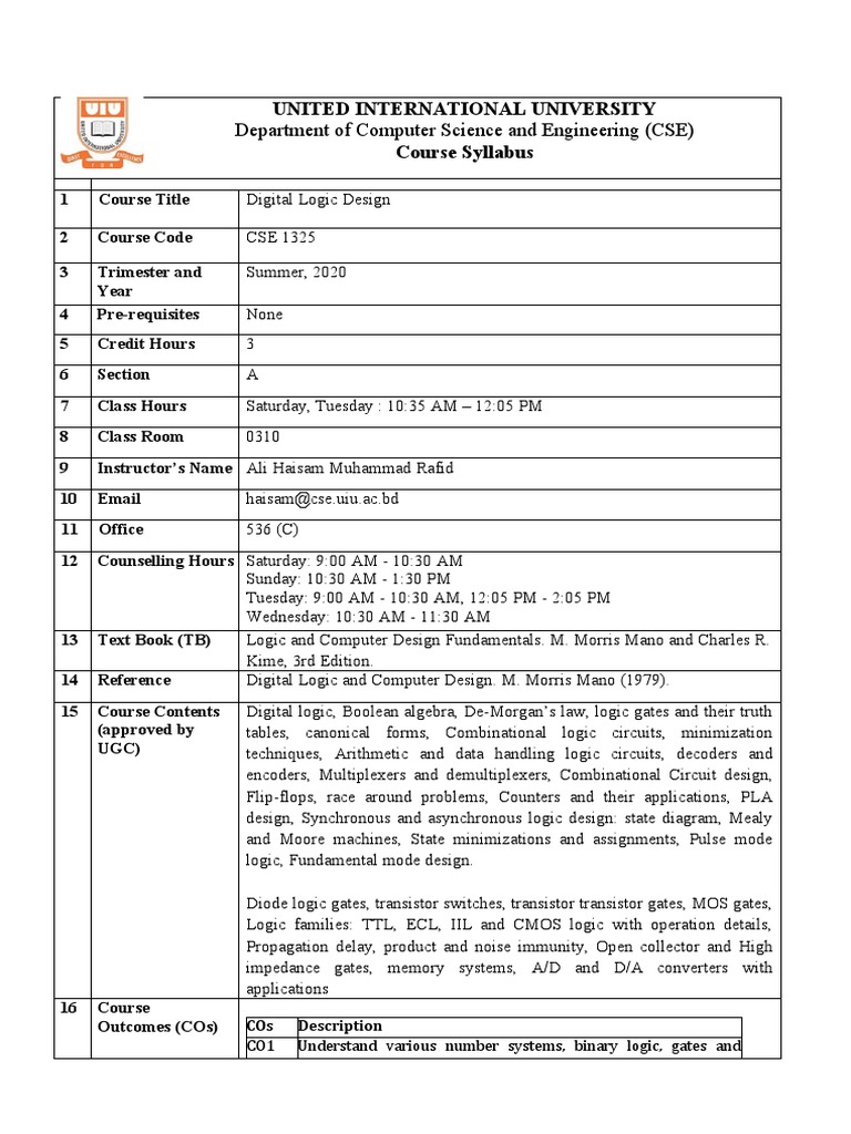 Course Outline Cse 1325 A Pdf Logic Gate Digital Electronics