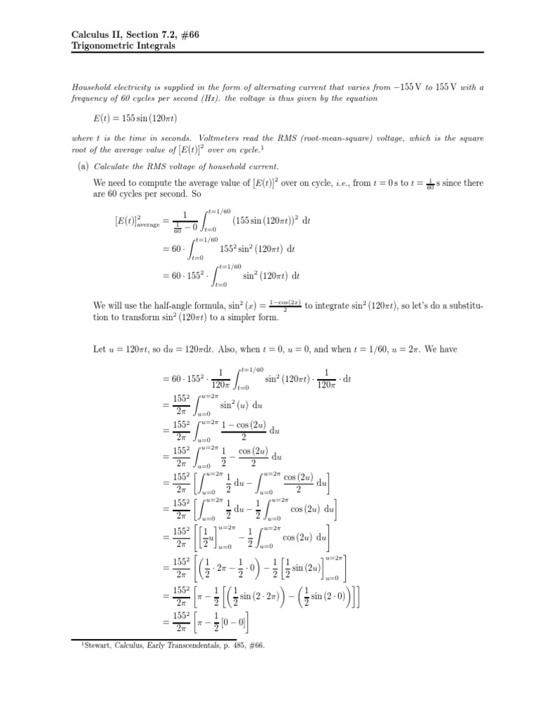07-02-066 Trigonometric Integrals PDF | PDF | Root Mean Square ...