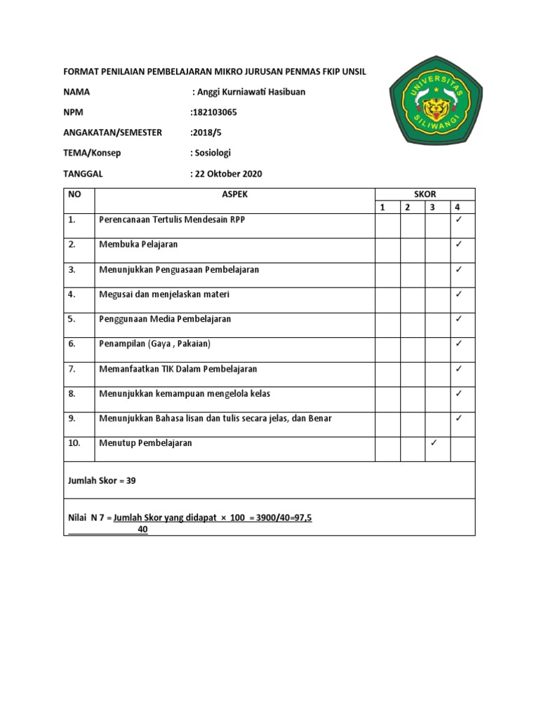 Format Penilaian Pembelajaran Mikro | PDF