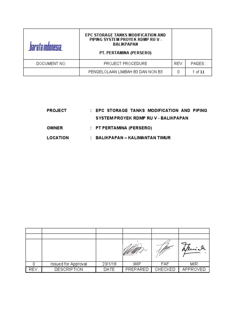Prosedur Proyek - Pengelolaan Limbah B3 Dan Non B3 | PDF