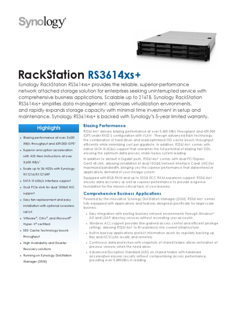 Synology RS3614xs+ Data Sheet Enu | PDF | File Transfer Protocol ...