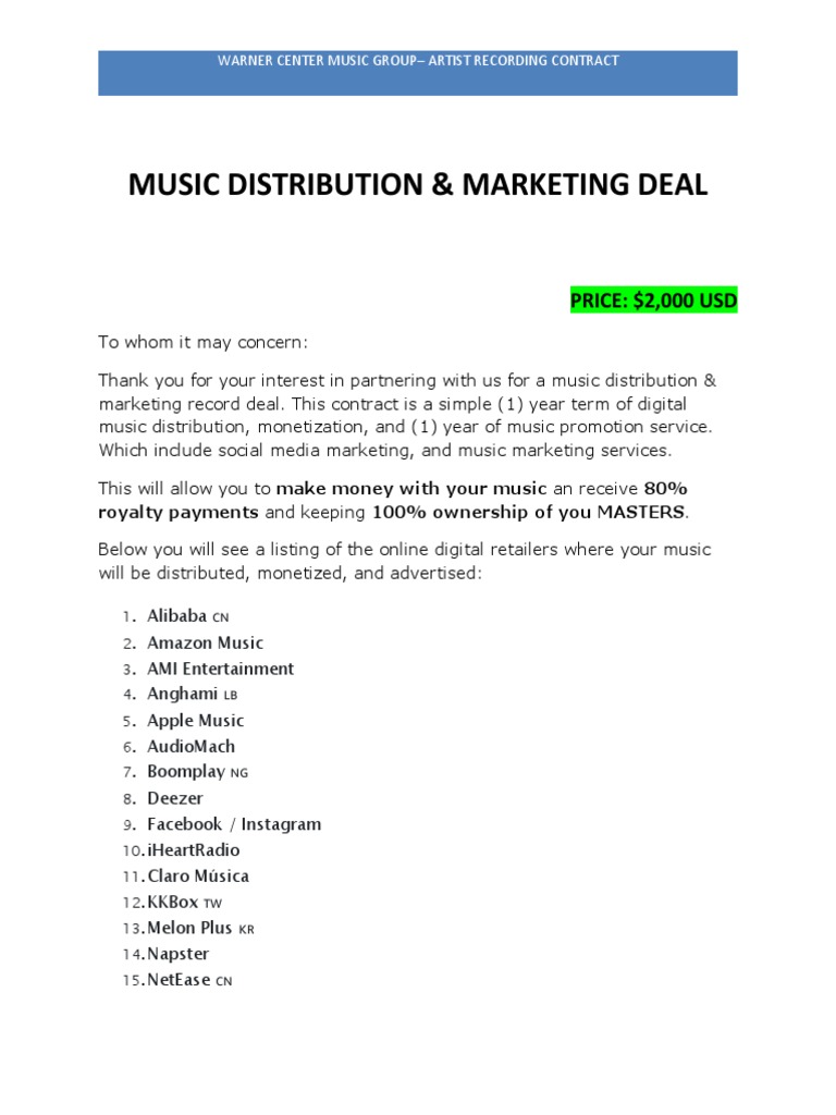 Recording Label Contract - Artist Development Package | PDF | Royalty ...