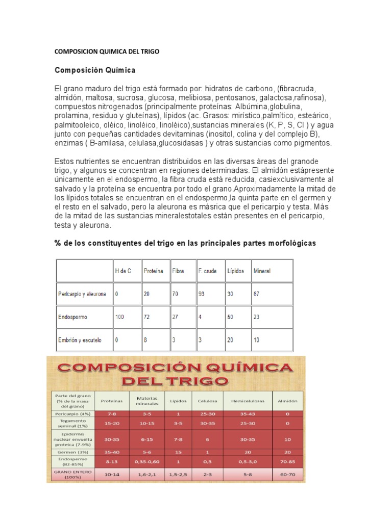 Composicion Quimica Del Trigo | PDF | Trigo | Cereales