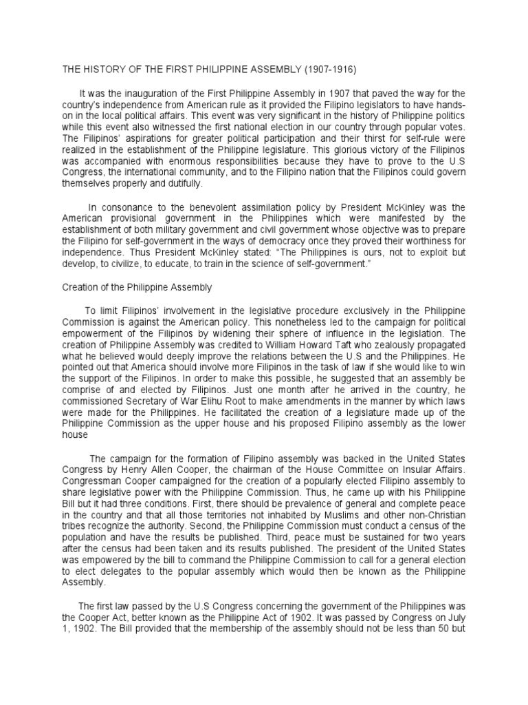 The History of The First Philippine Assembly | PDF | William Howard ...