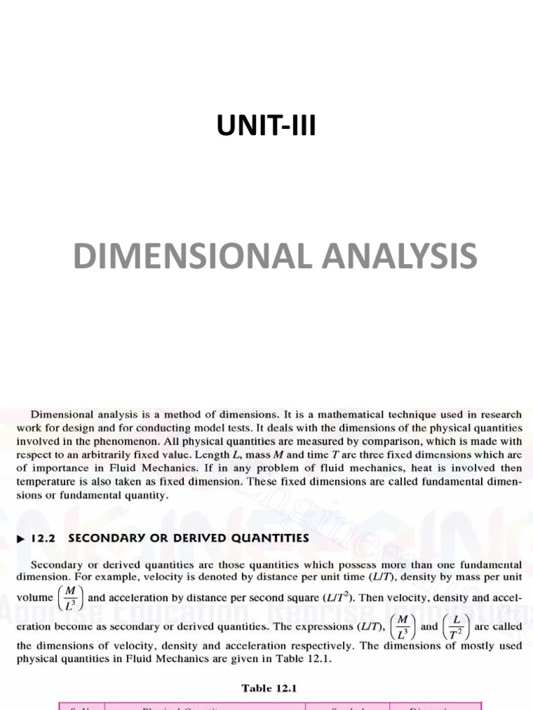 Unit-Iii: Dimensional Analysis | PDF