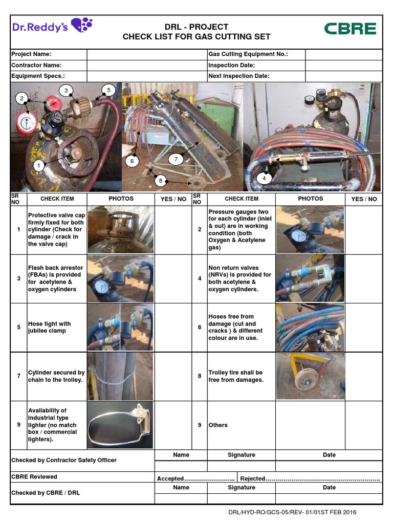 05 Check List For Gas Cutting Set-1-1 | PDF | Gases | Chemical Engineering 05 Check List For Gas Cutting Set-1-1 | PDF | Gases | Chemical Engineering