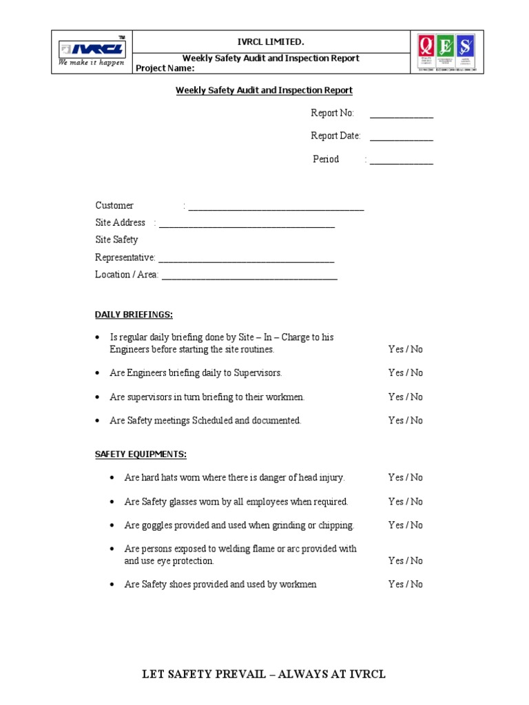 05 - Weekly Safety Audit and Inspection Report | PDF | Fires | Equipment