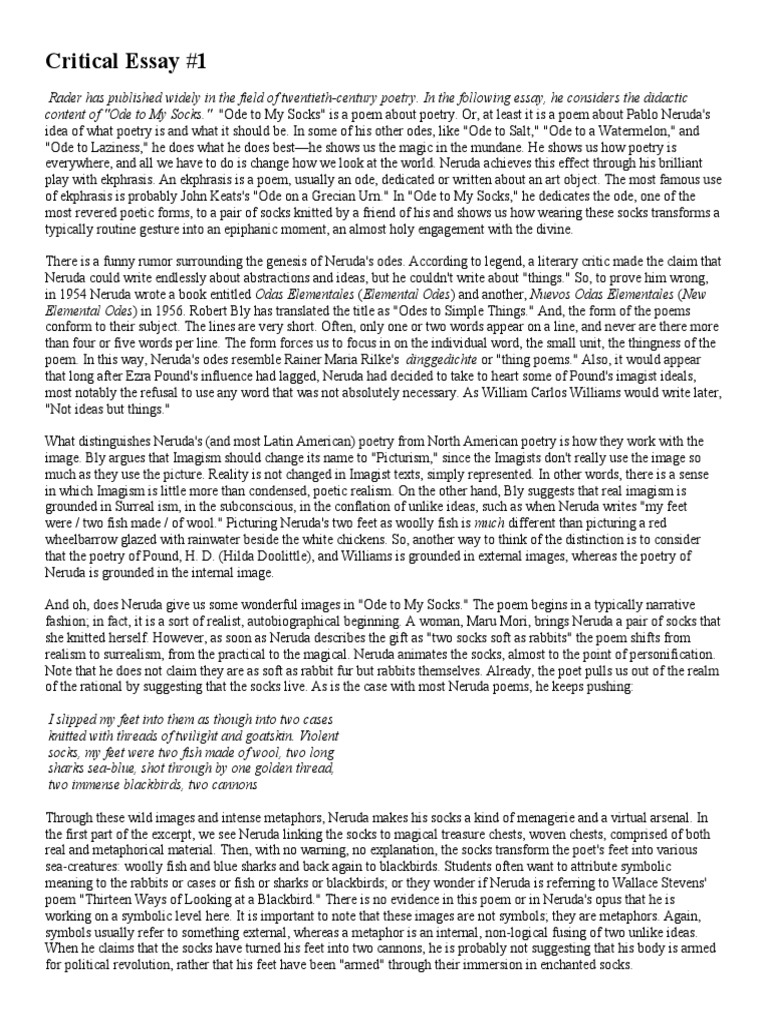 Ode To My Socks - Essay 1 | PDF | Poetry