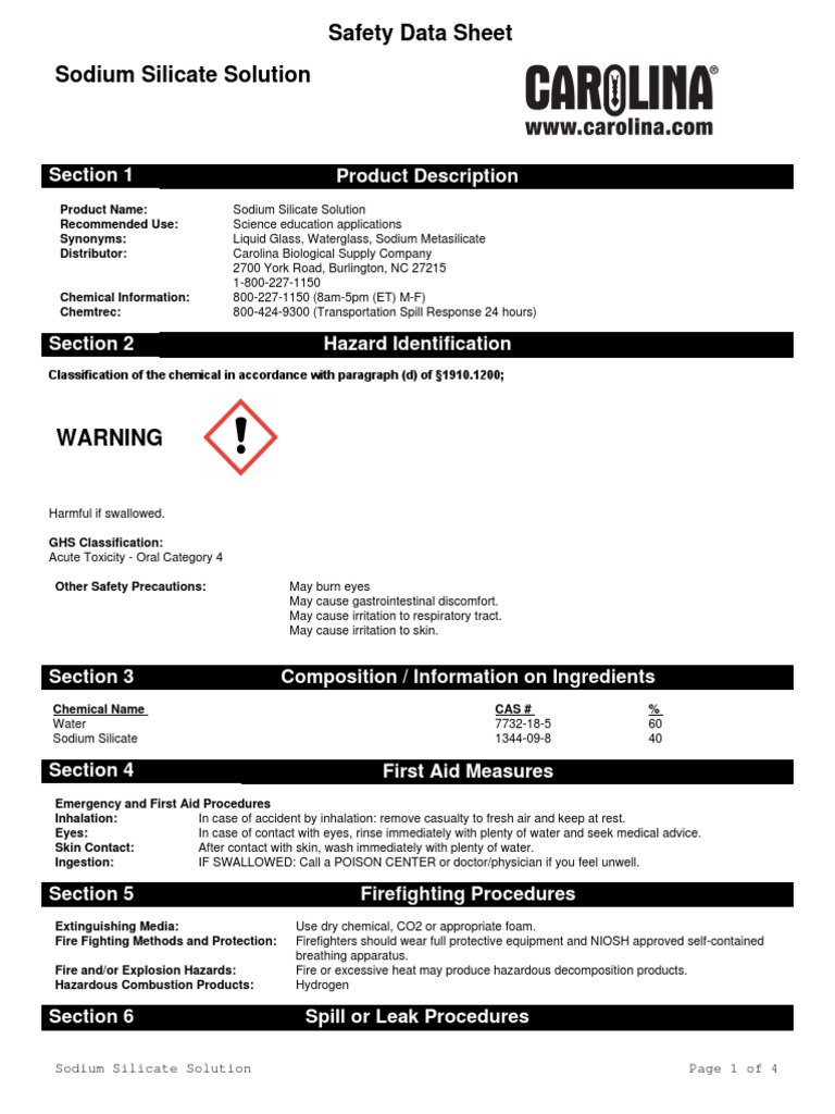 Sodium Silicate Solution | PDF | Occupational Safety And Health | Safety