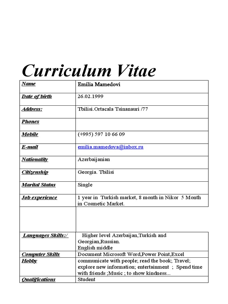 CV Emilia Mamedovi Resume | PDF