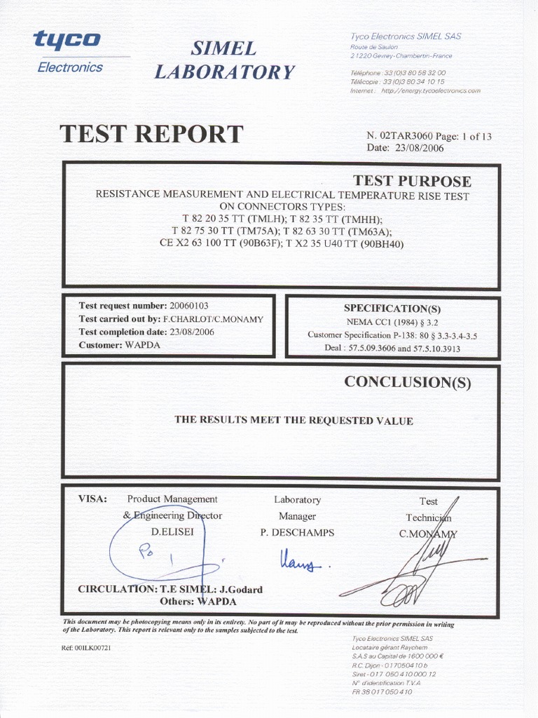 HV Connectors Test Report PDF | Download Free PDF | Electrical ...