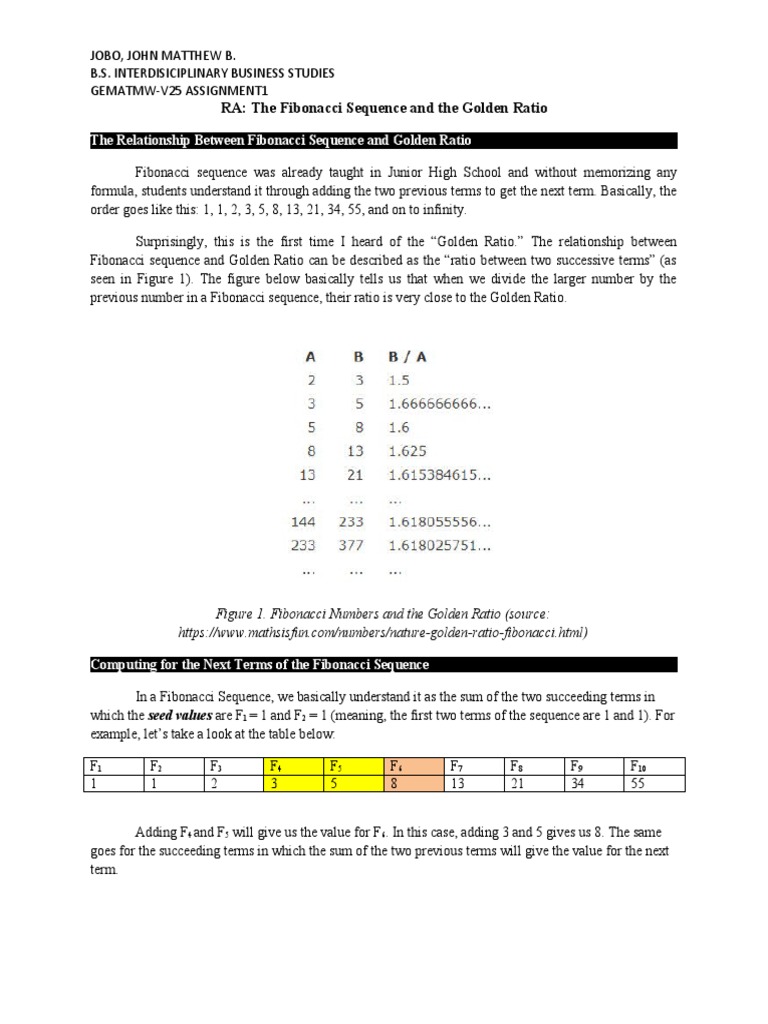 The Relationship Between Fibonacci Sequence and Golden Ratio | PDF ...