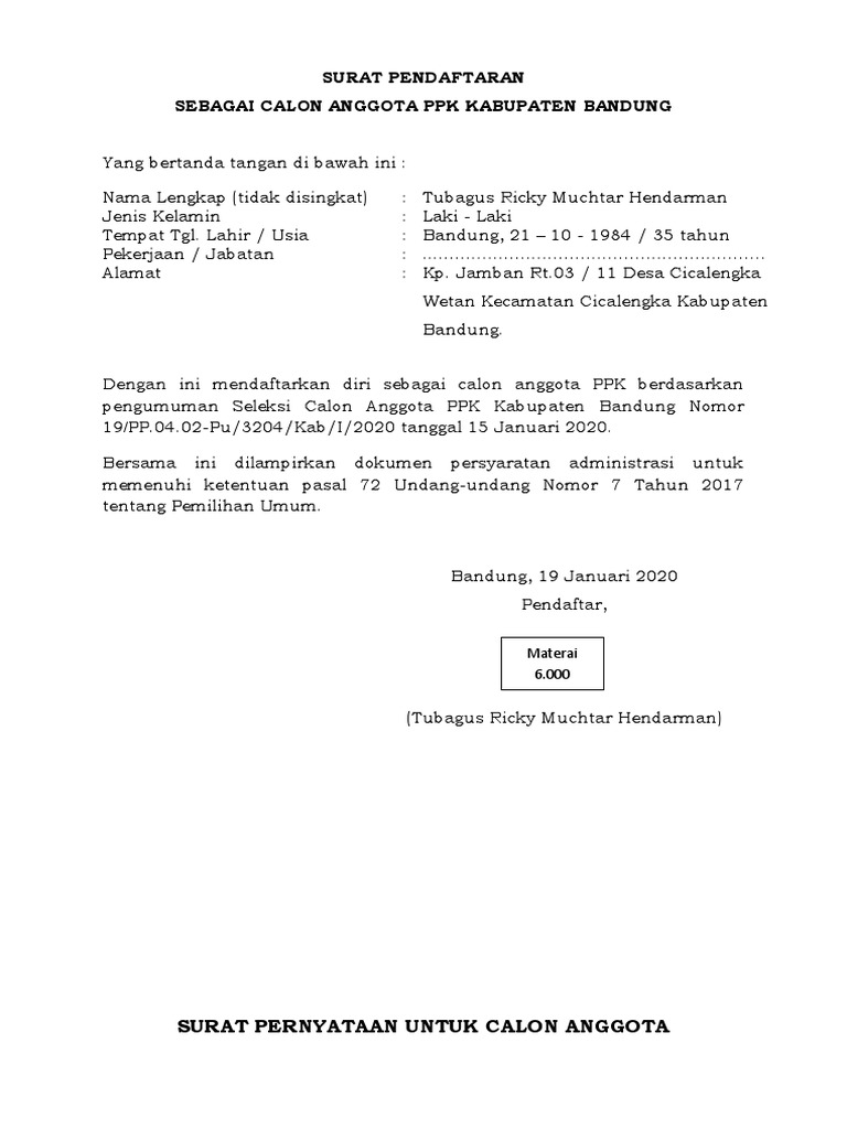 Format Form Pendaftaran PPK 2020 | PDF