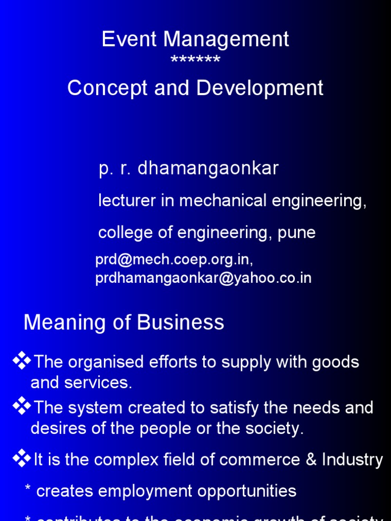 Event Management Concept and Development: P. R. Dhamangaonkar | PDF ...