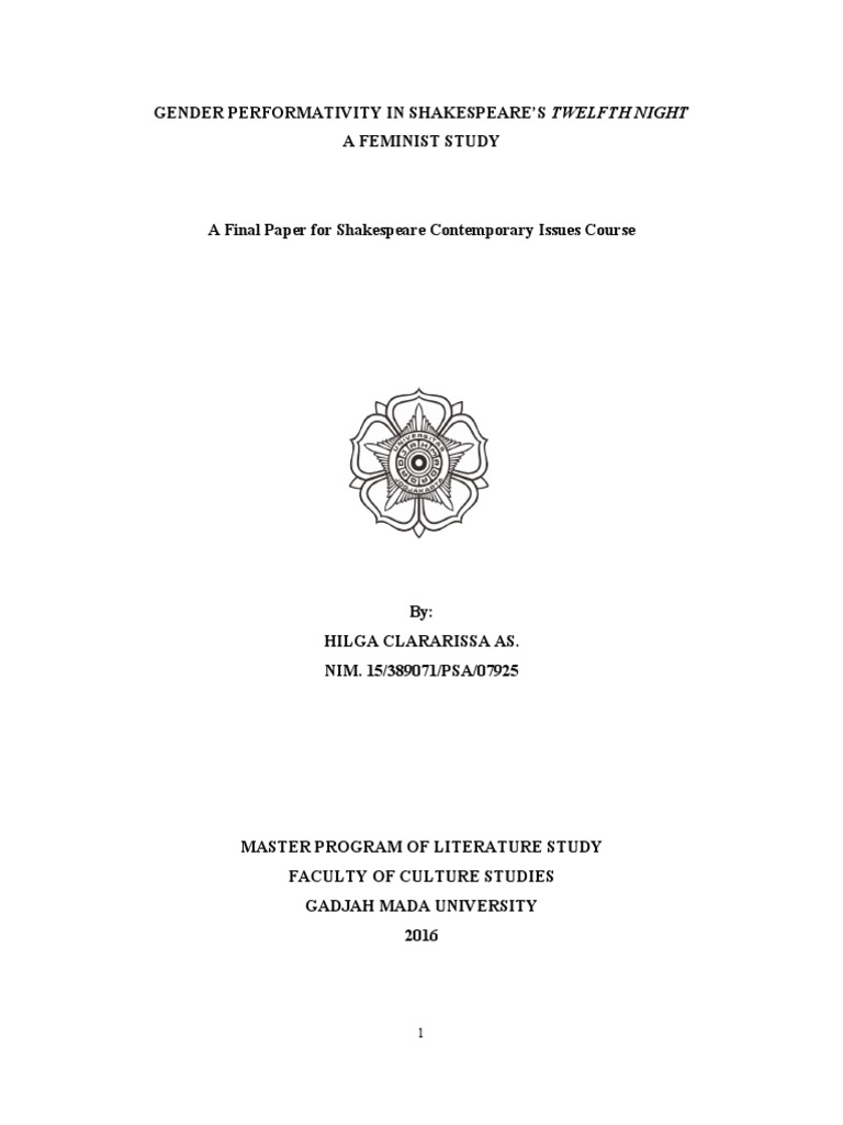 Gender Performativity in Shakespeare's Twelfth Night A Feminist Study ...