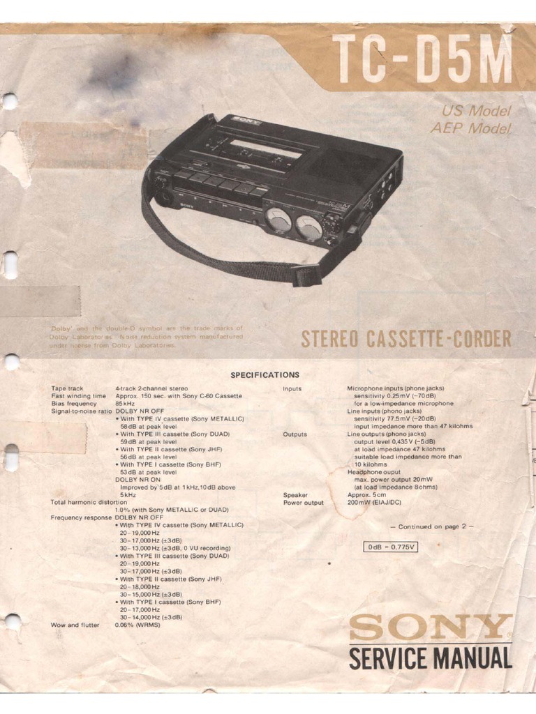 Sony tc-d5m Specifications | PDF
