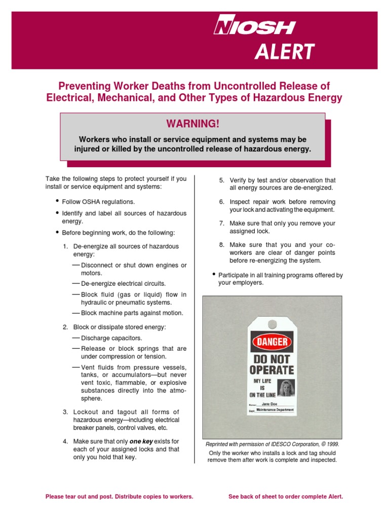 Preventing Worker Deaths From Uncontrolled Release of Electrical ...