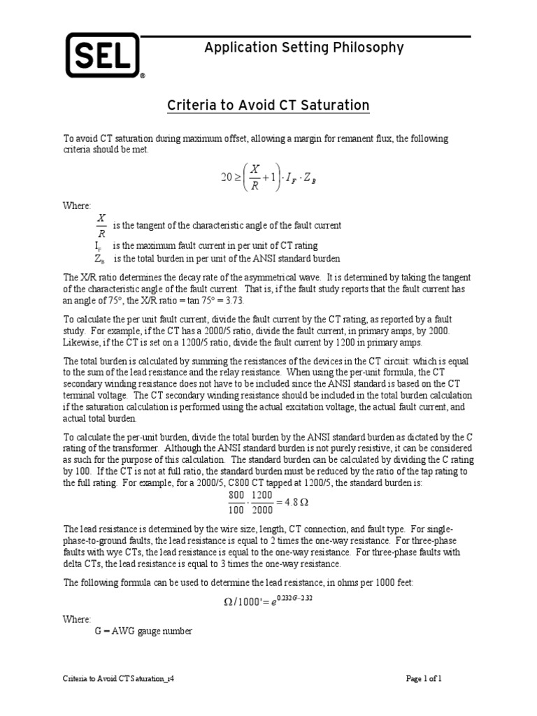 07c - Criteria To Avoid CT Saturation - r4 | PDF | Electrical ...