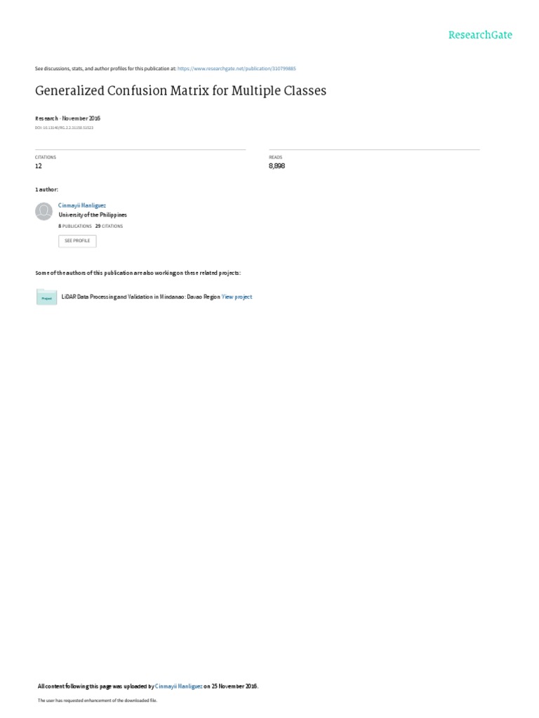 Generalized Confusion Matrix For Multiple Classes | PDF | Information ...