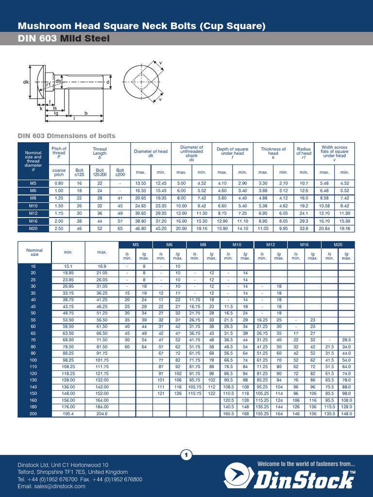Mild Steel: Mushroom Head Square Neck Bolts (Cup Square) DIN 603 | PDF ...