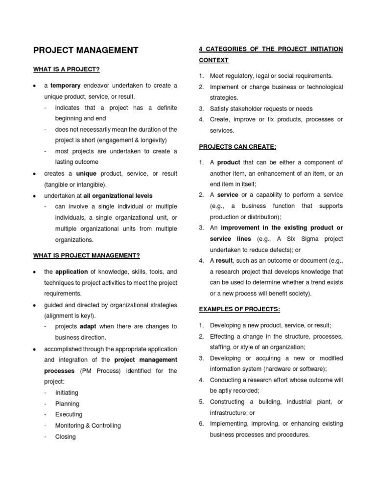 Project Management: 4 Categories of The Project Initiation Context ...