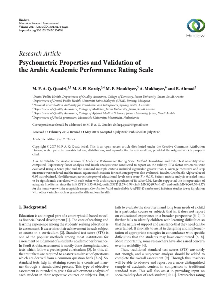 Academic Performance Scale | PDF | Factor Analysis | Test (Assessment)