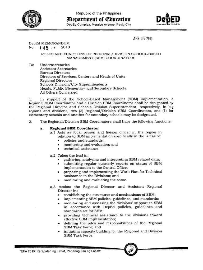 DepED Memo No. 145, S. 2010 (Roles and Functions of Regional-Division ...