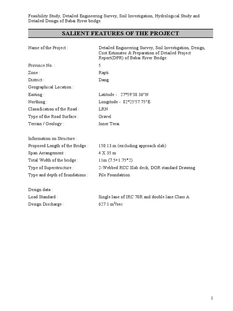 Salient Features of The Project | PDF | Surveying | Foundation ...