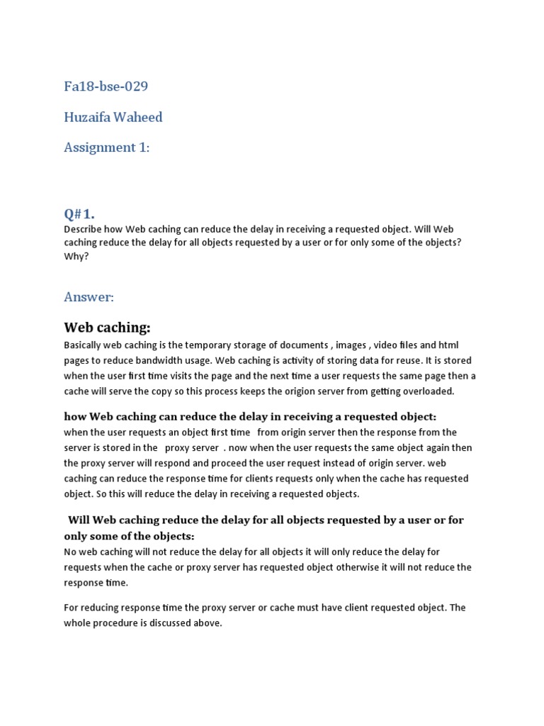 Fa18-Bse-029 Huzaifa Waheed Assignment 1:: Web Caching | PDF