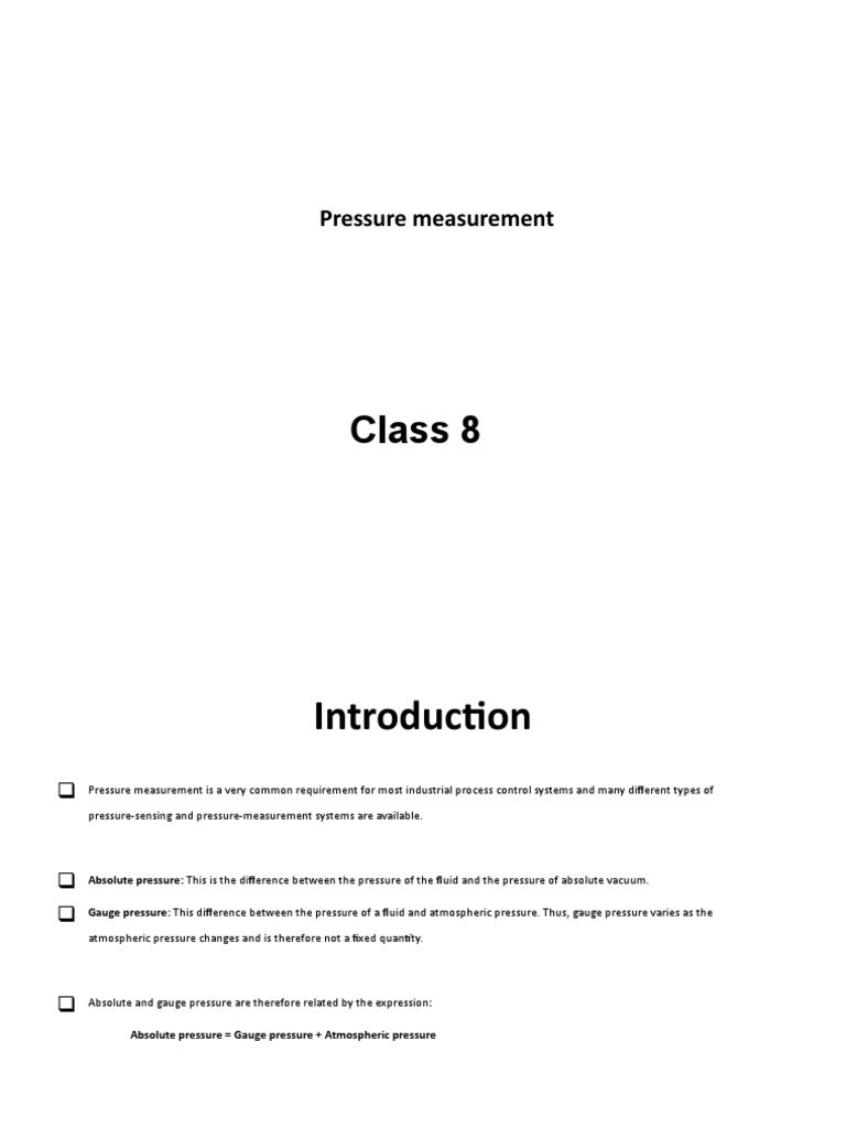 Class 8 Pressure Measurement | PDF | Pressure Measurement | Pressure