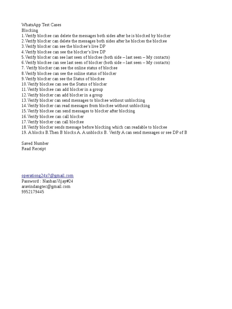 WhatsApp Test Cases | PDF