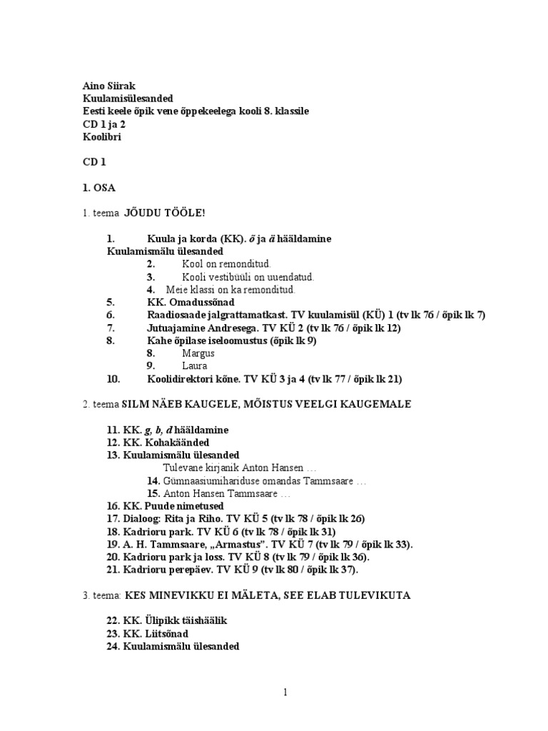 Kuulamisylesanded 8kl | PDF