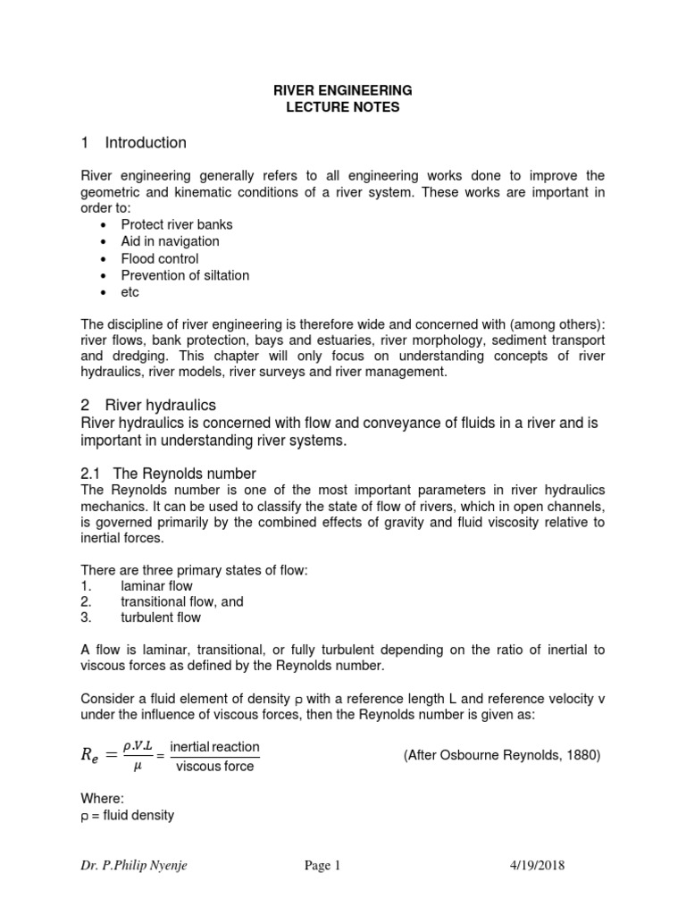 River Engineering Lecture Notes | PDF | Reynolds Number | Dredging